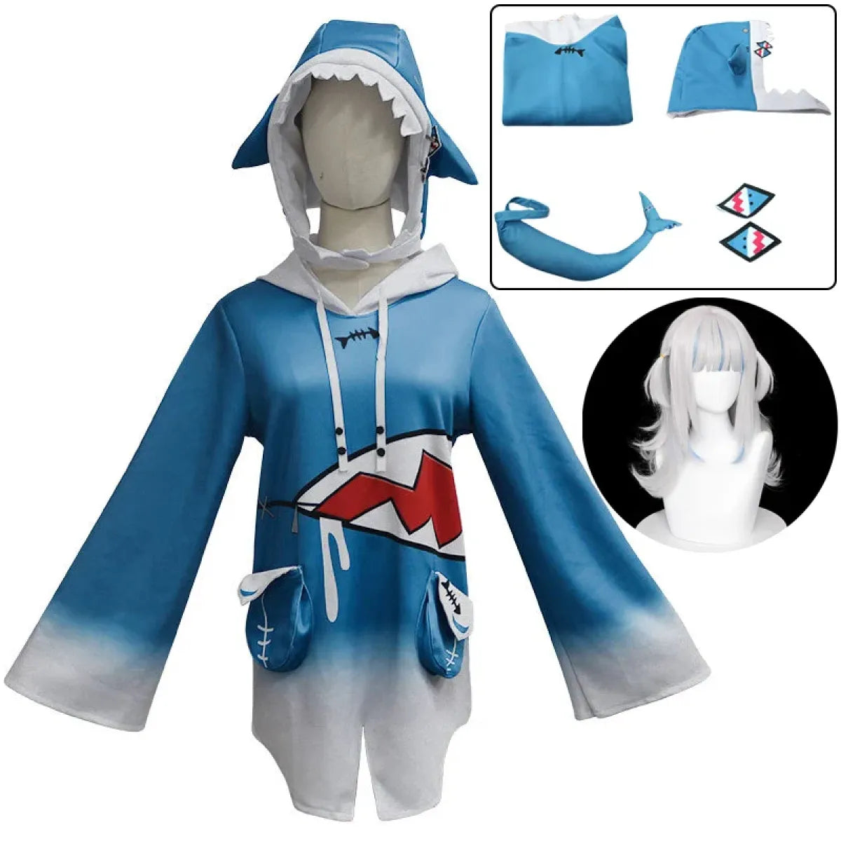 Gawr Gura Shark Cosplay Set with Wig and Tail for – Kawaii Stop