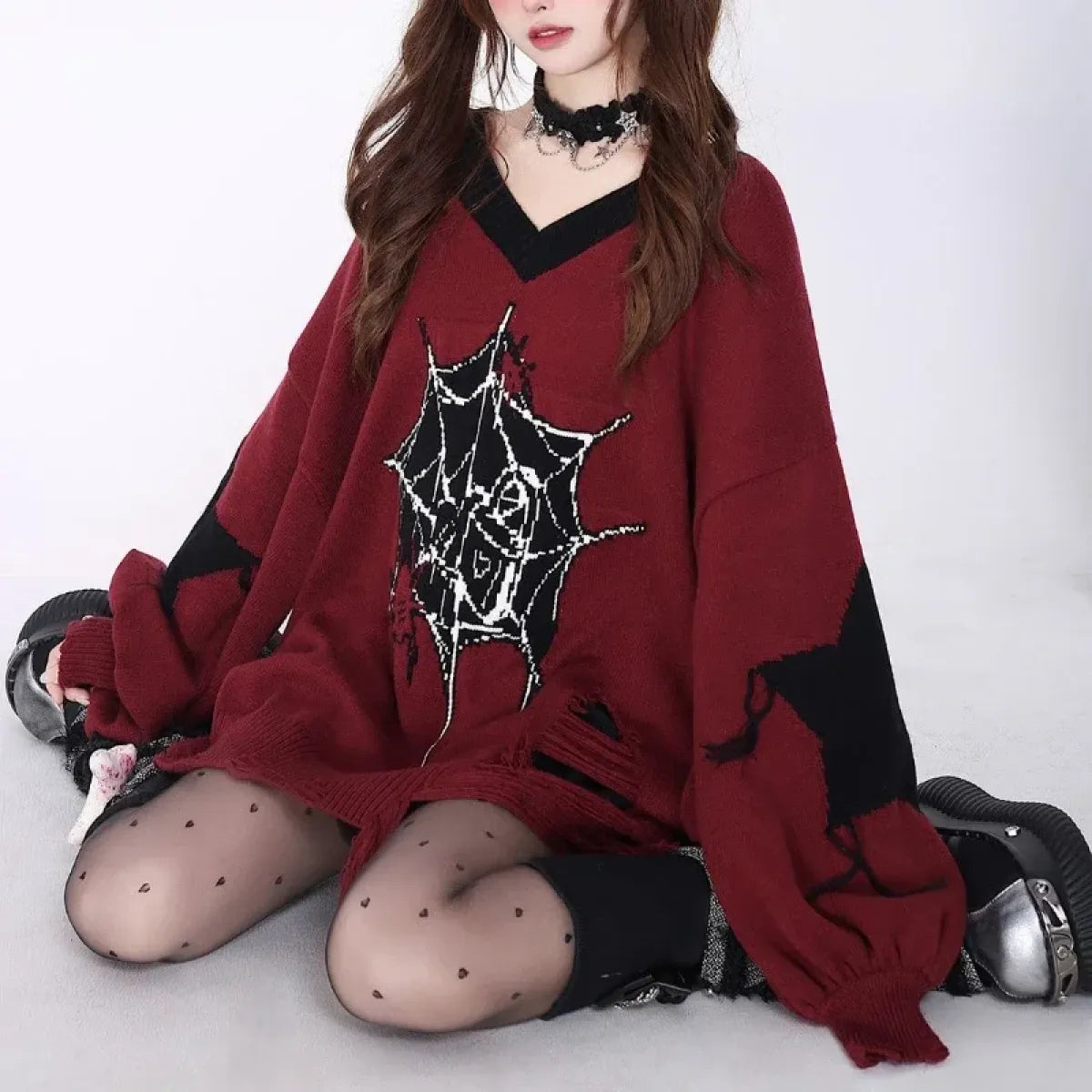 Gothic Harajuku Spiderweb Sweater for Unique Autumn – Kawaii Stop®