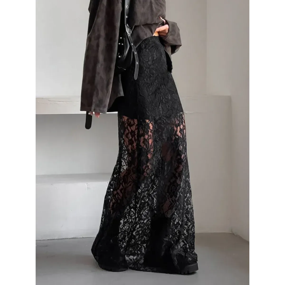 Gothic Lace Maxi Skirt for Alternative Street Style – Kawaii Stop