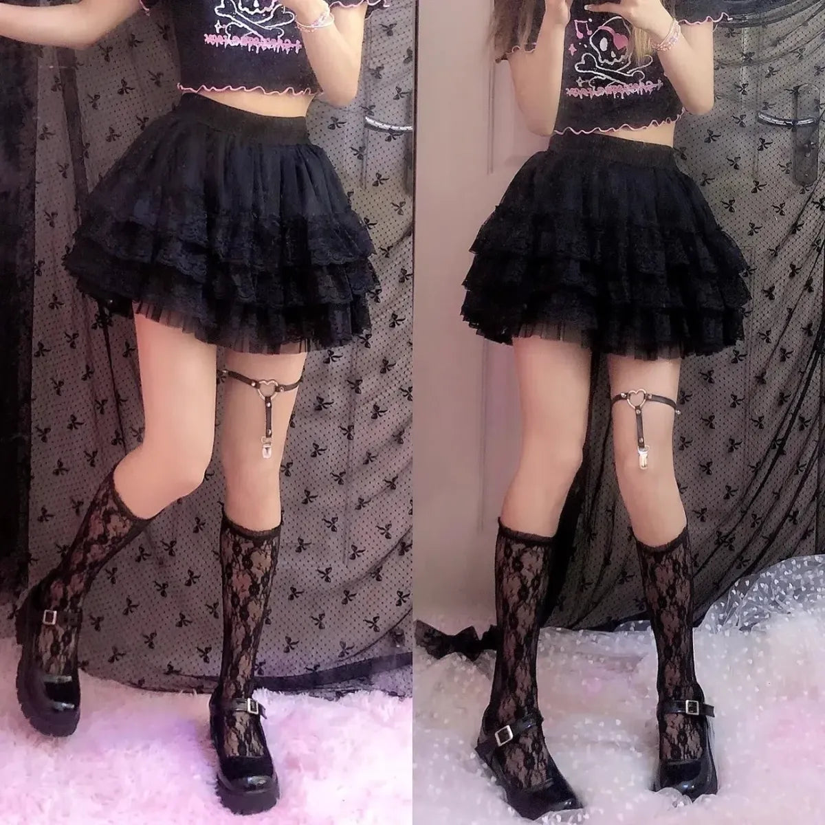 Gothic Lace Ruffle Skirt for Edgy Kawaii Fashion – Kawaii Stop
