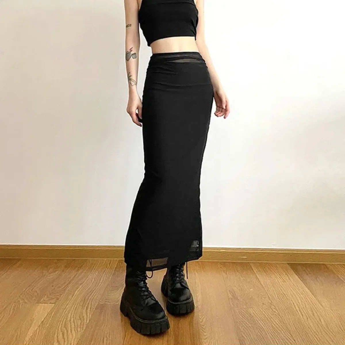 Gothic Mesh Maxi Skirt for Edgy Spring Summer Looks – Kawaii Stop