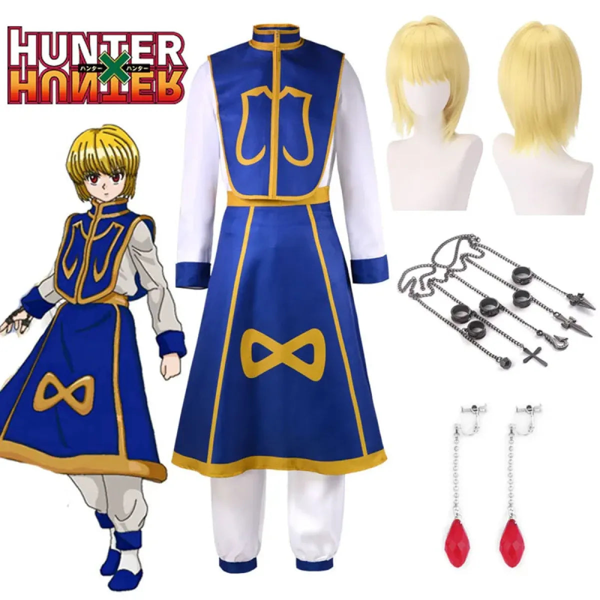 Kurapika Cosplay Costume – Hunter x Hunter Outfit with Wig & Chains For ...