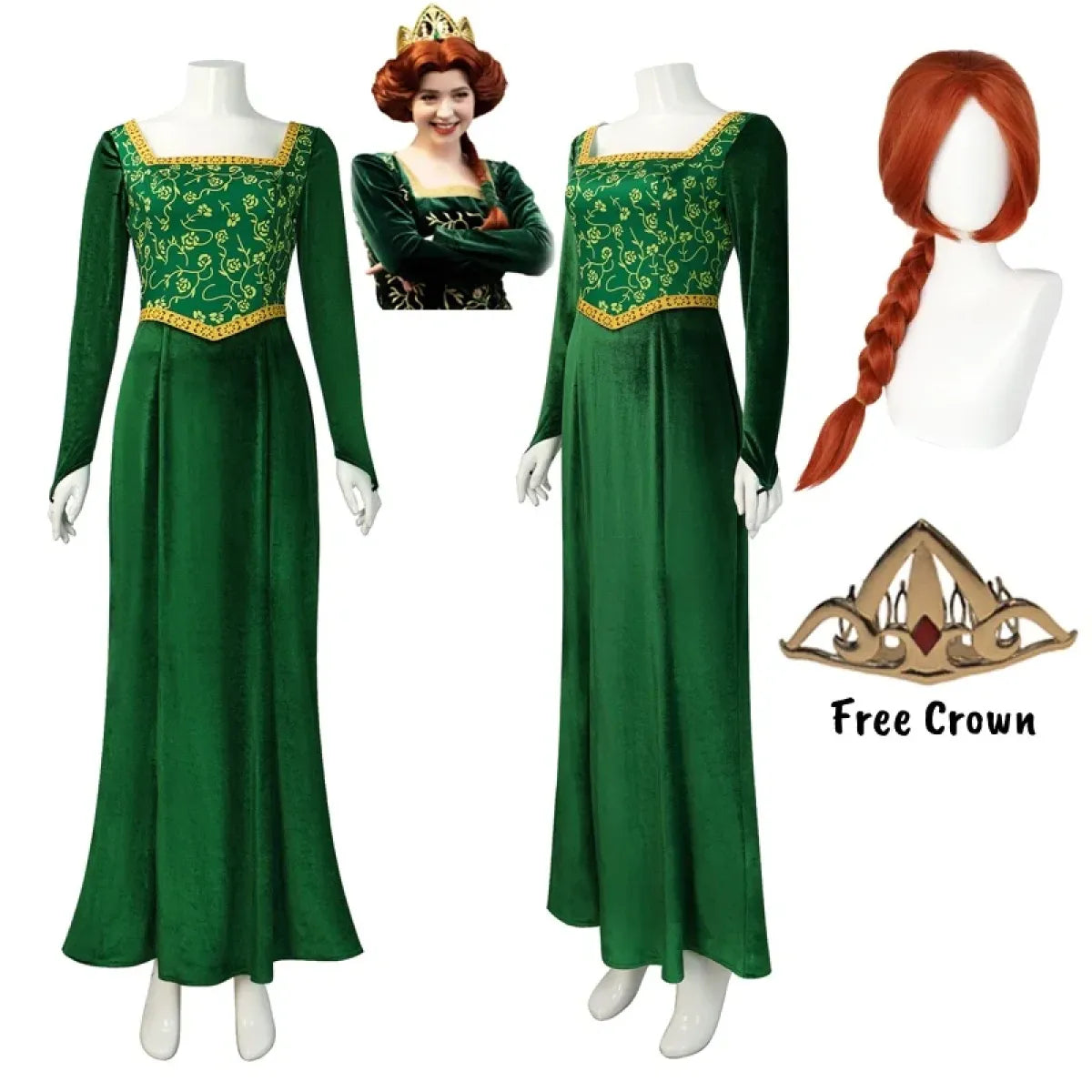 Princess Green Fantasy Cosplay Dress with Crown for – Kawaii Stop