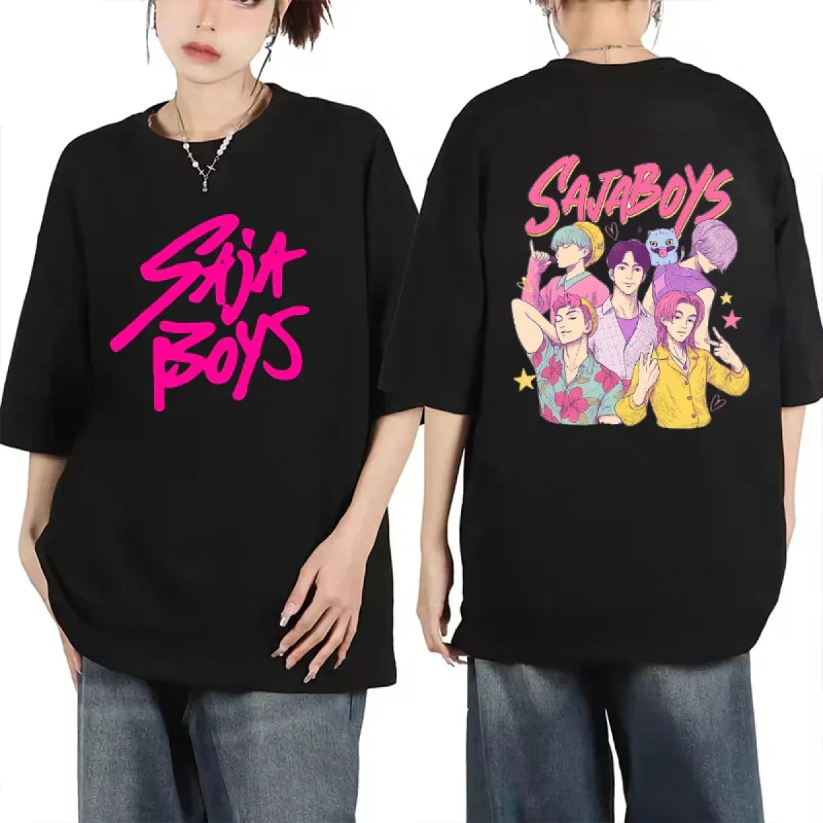 Colorful Relaxed Fit Saja Boys KPop Anime Graphic Tee – Kawaii Stop