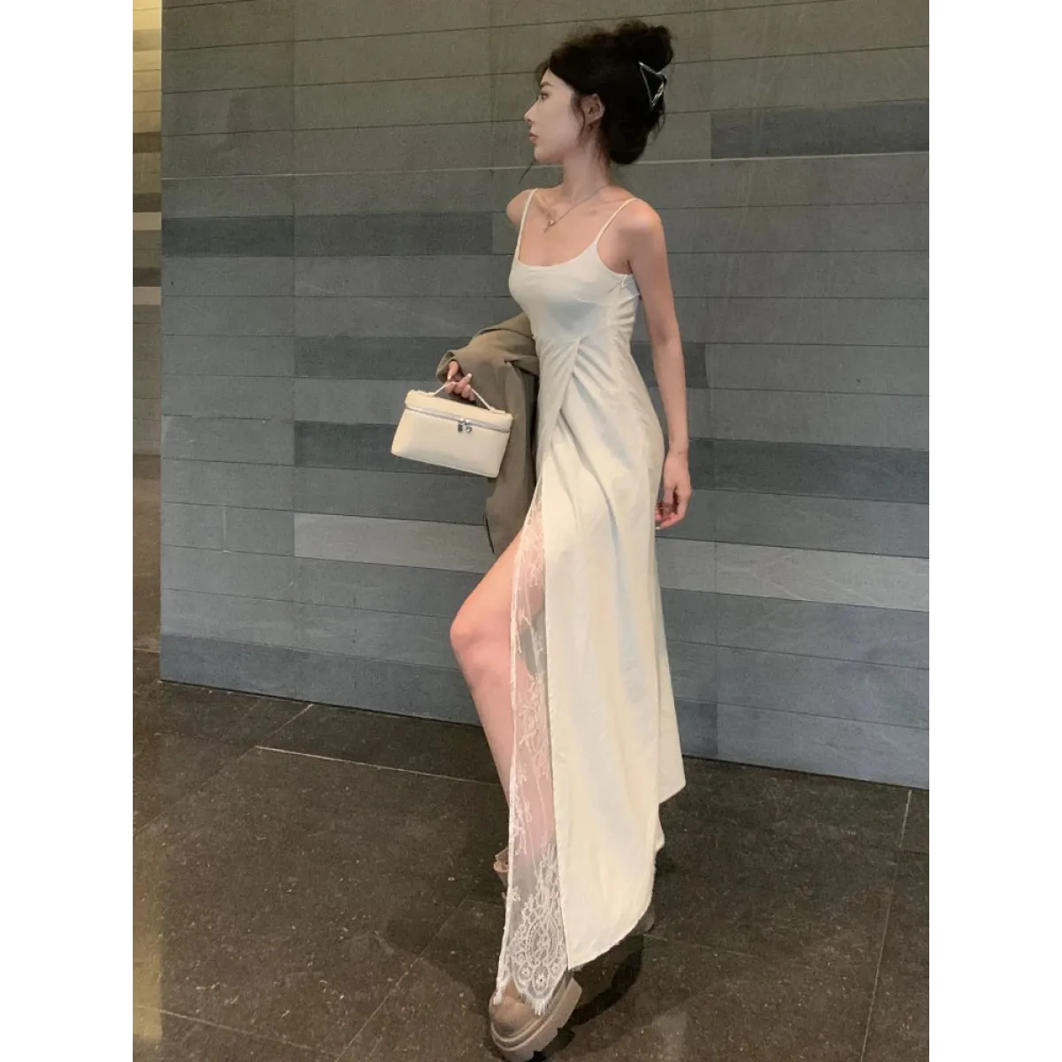 y2k lace patchwork split maxi dress with thigh slit – Kawaii Stop